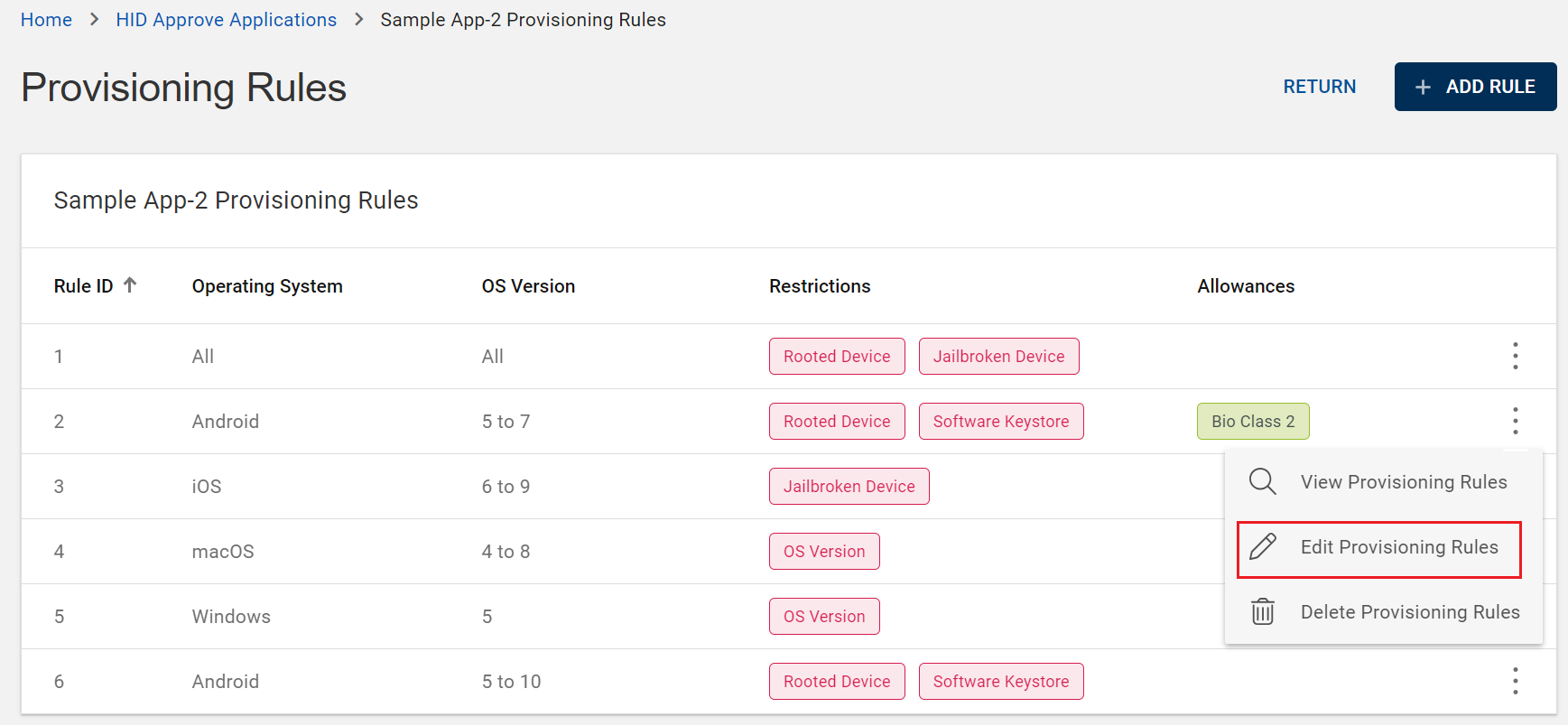 Editing Provisioning Rule